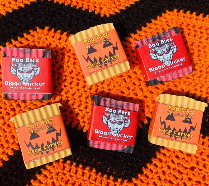 6 Boo Bar Variety Pack 3 Bars of Face Carver 3 Bars of Blood Sucker ...