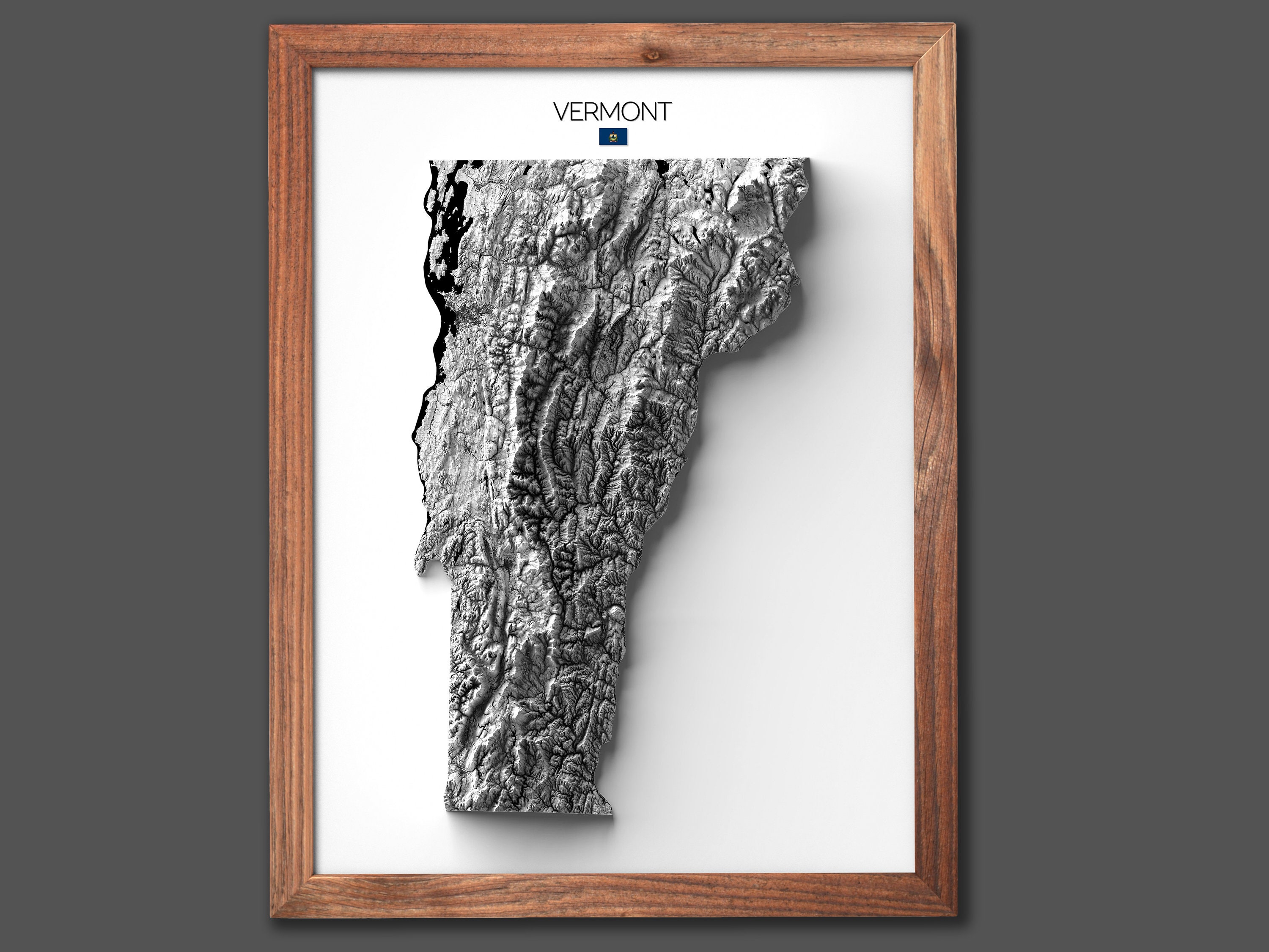Vermont Topographic Map: 3D Effect, Modern Wall Art (2D Flat Print) - Etsy