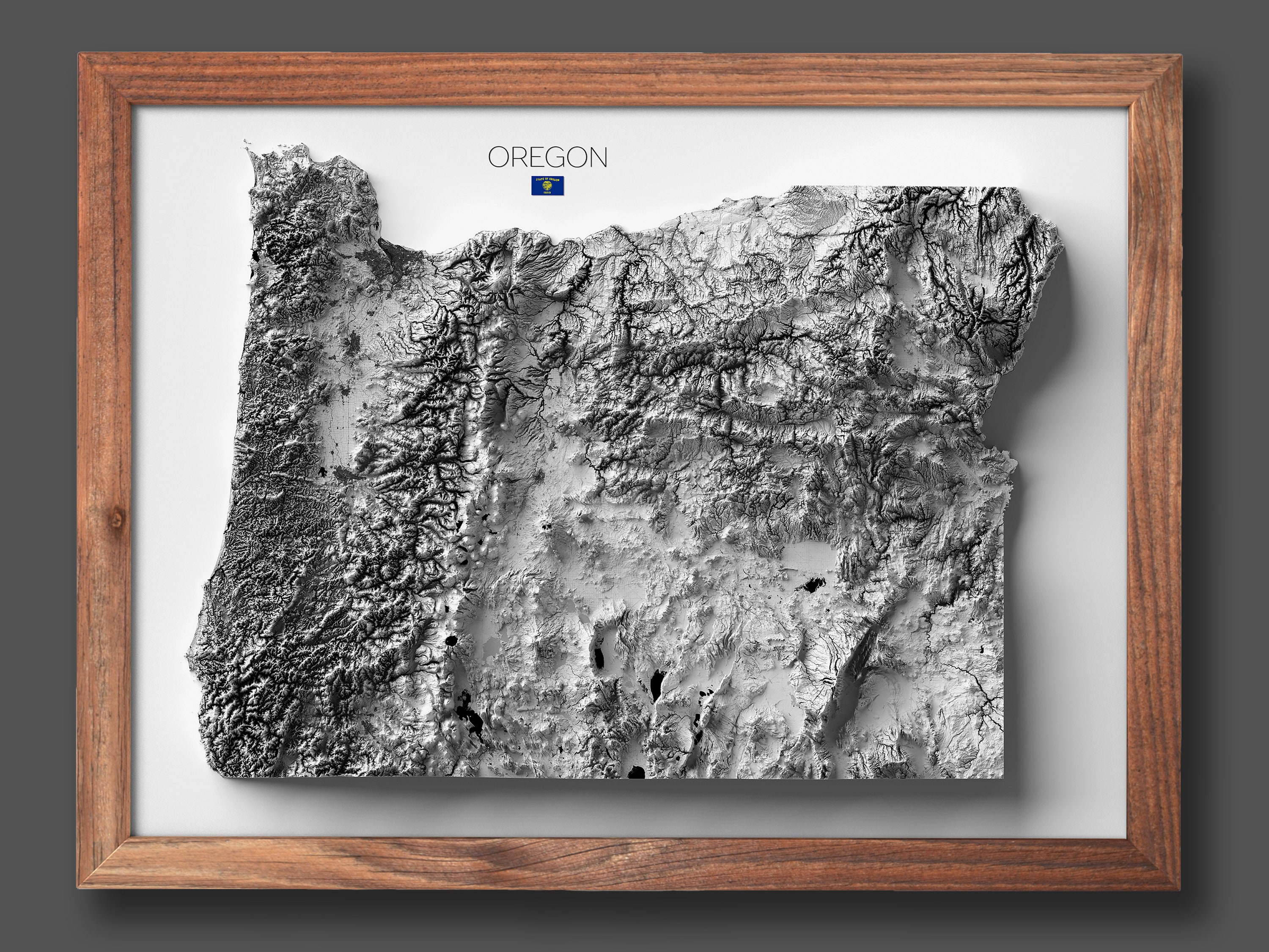 State of Oregon Map Housewarming Gift Relief Map Modern Wall Art Unique ...