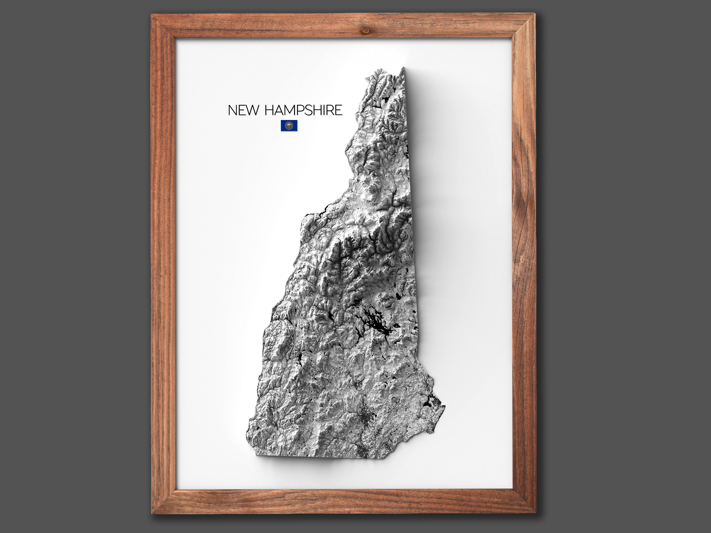 New Hampshire Topographic Map Art Print: Altitude Relief, Roads ...