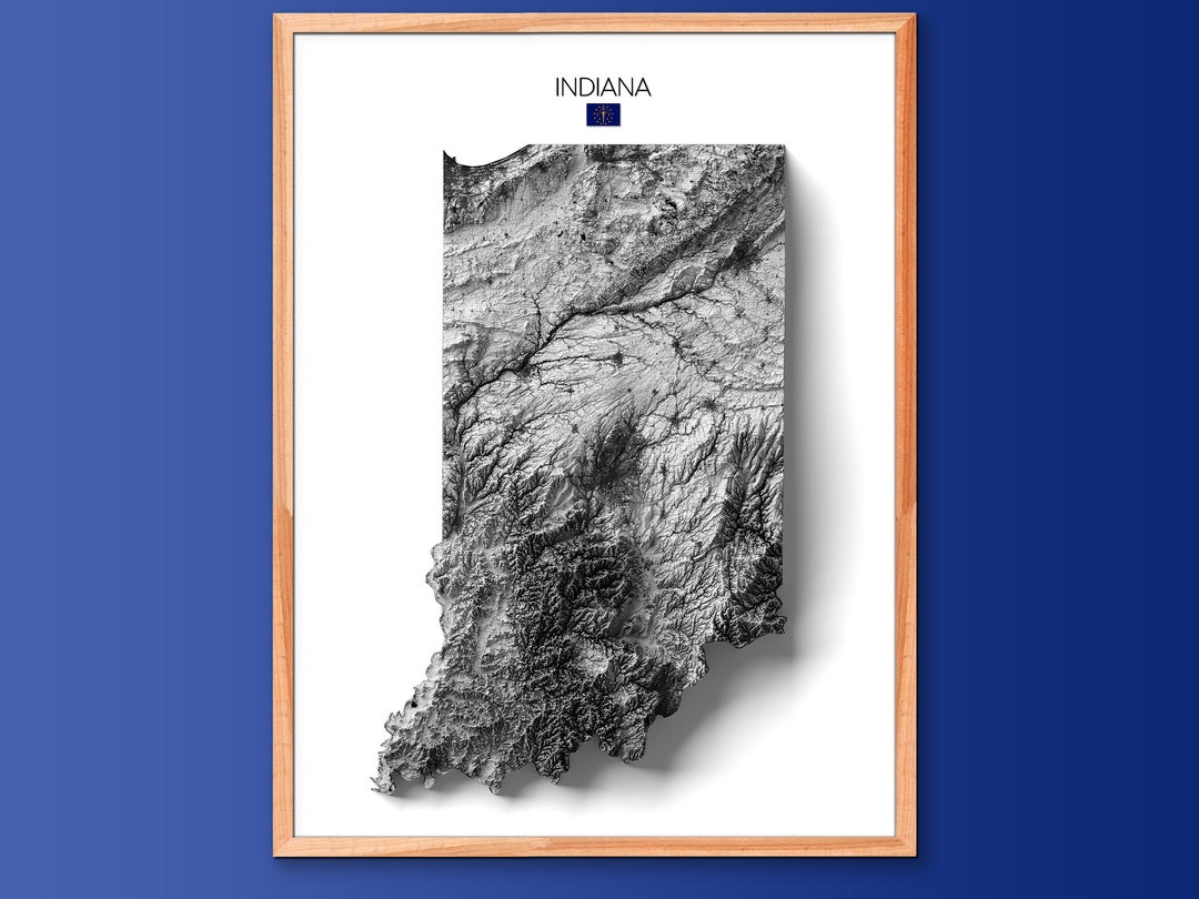 Indiana Relief Map Print: Topographic Wall Art - Etsy