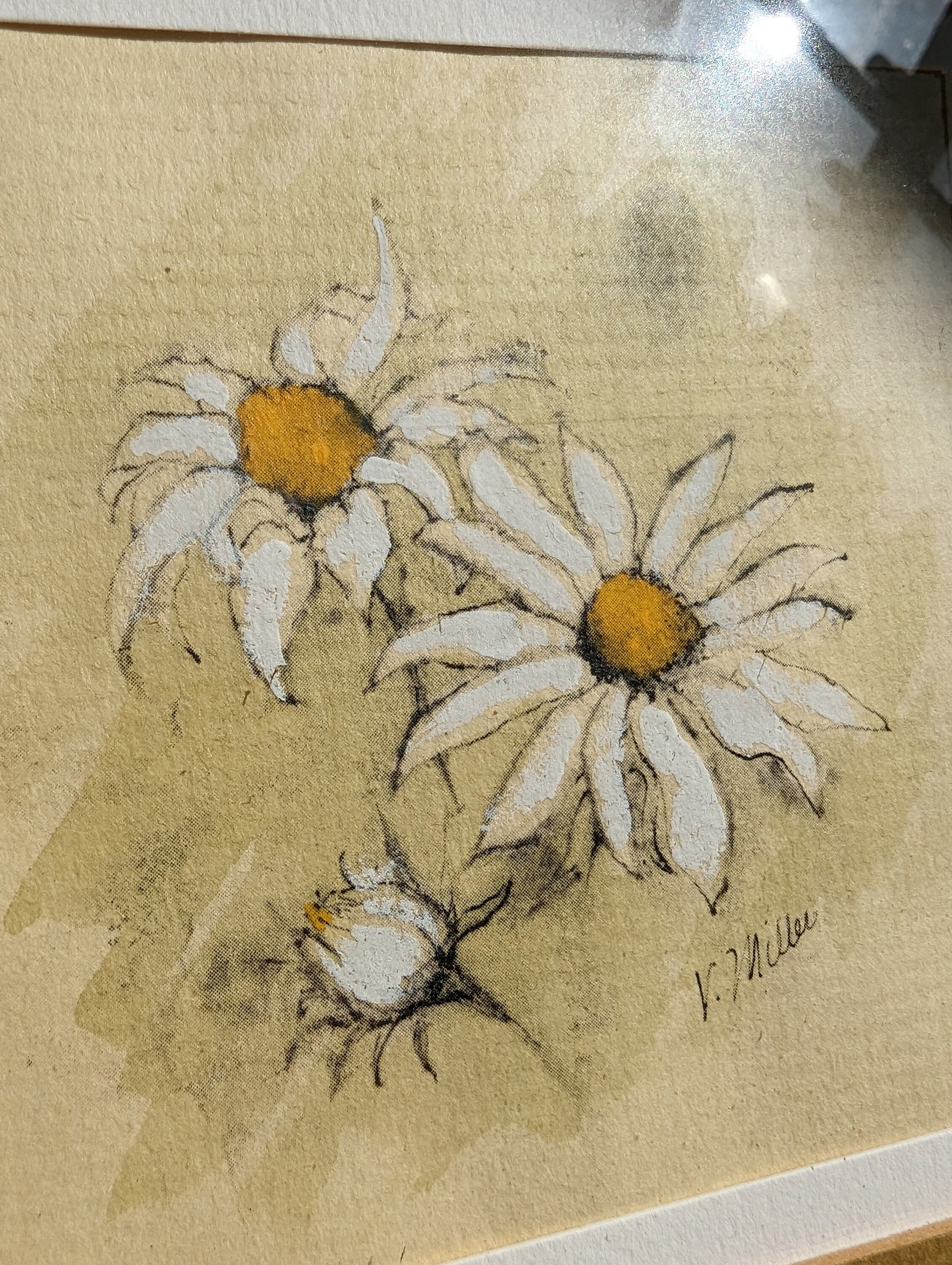 Virginia Miller Vintage Framed Hand Painted White Flowers - Etsy