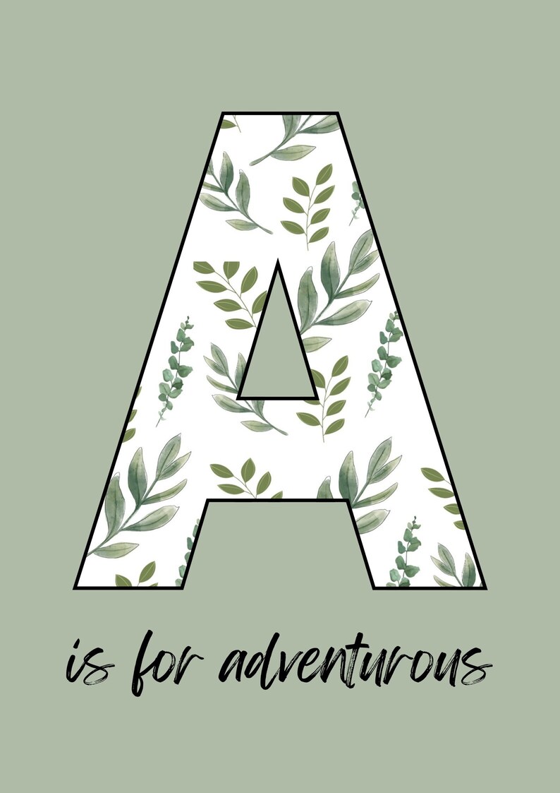 Nursery Name Alphabet Posters Signs Describing Posters Greenery Theme ...