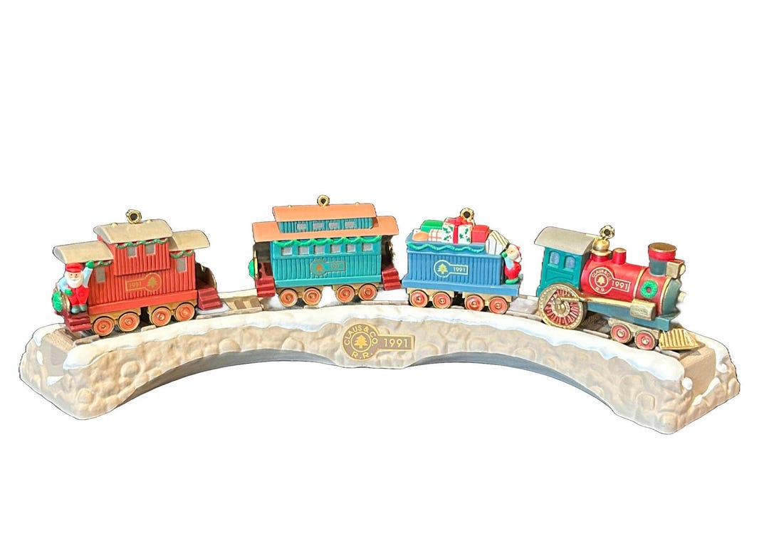 1991 Hallmark Christmas Train Ornament Set: Claus & Co. Railroad Decor ...