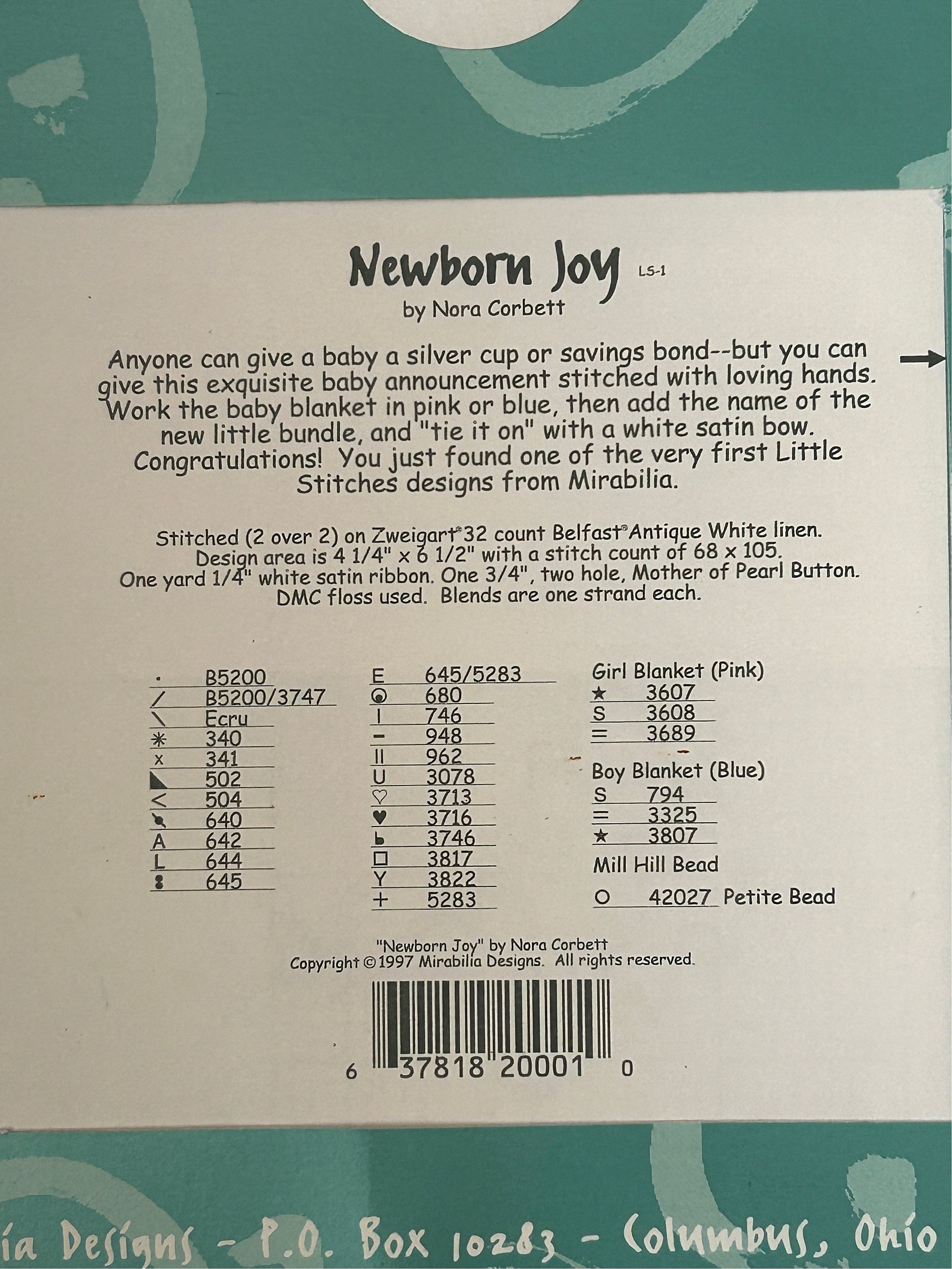 Mirabilia Little Stitches Newborn Joy Chart Only,baby Cross Stitch ...