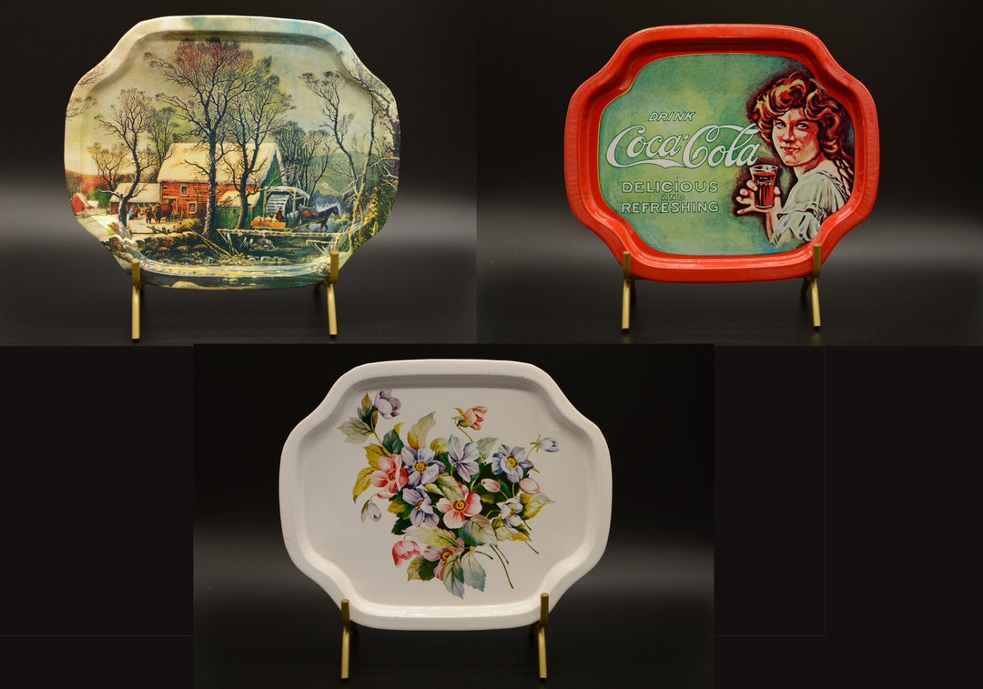 Set of 3 Tin Litho Tray,mini Serving Tray,toy Serving Tray,coca Cola Ad ...