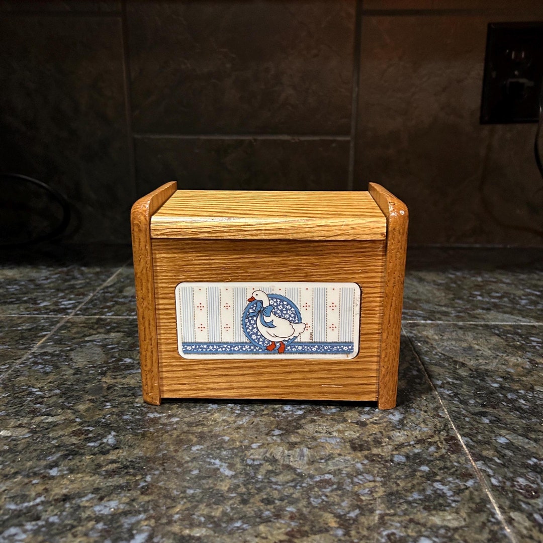 Oak Recipe Box-hinged Lid-6.5x3.5x5goose Motif Ontile,wooden Stash Box ...