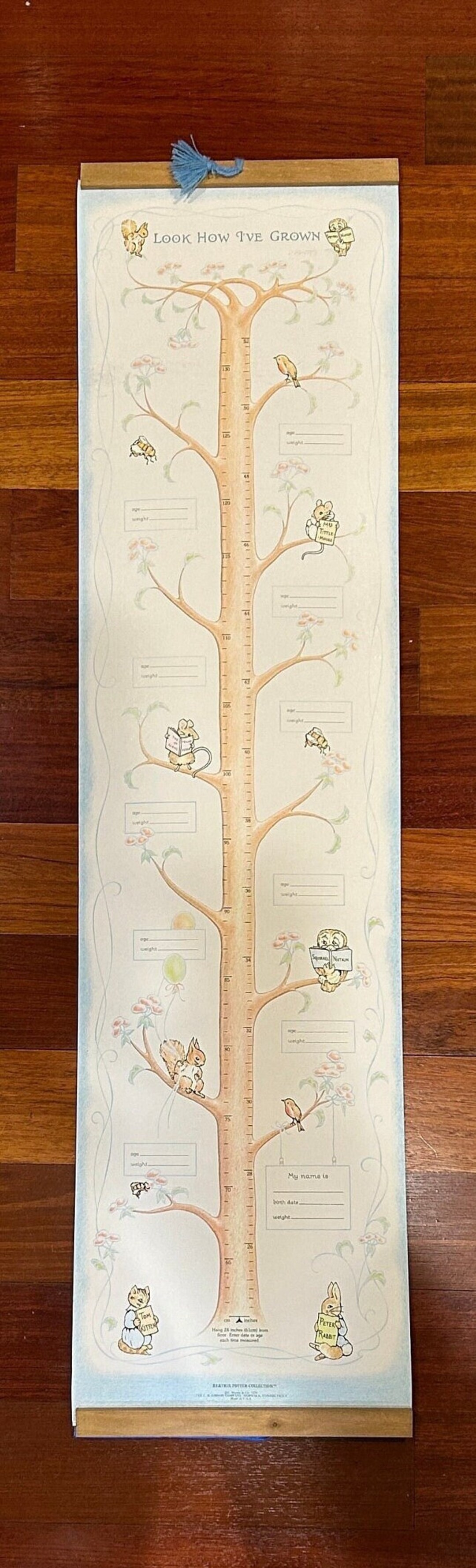 1970s Beatrix Potter Kid's Growth Chart 36x9.5,squirrel Nutkin,beatrix ...