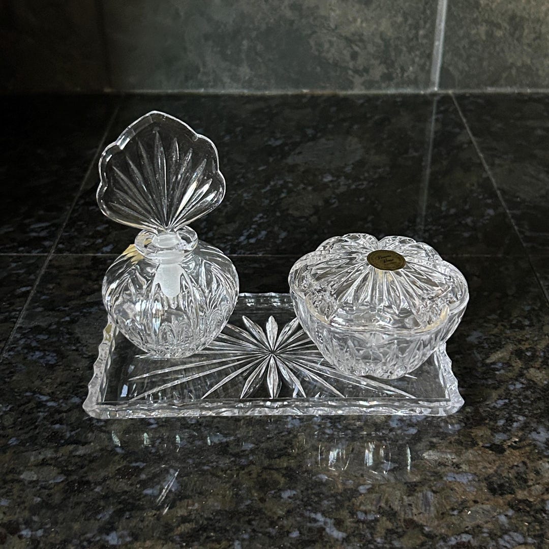 Princess House 3-piece Lead Crystal Vanity Set Perfume Bottle Tray ...