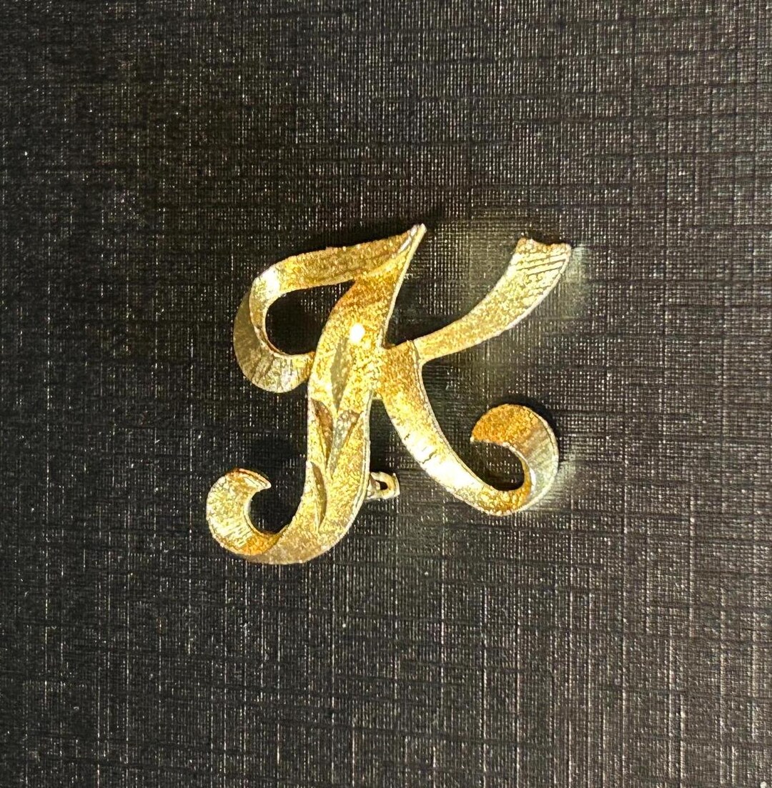 Mamselle Letter k Brooch-gold Tone With Decorative Etching,initial Pin ...