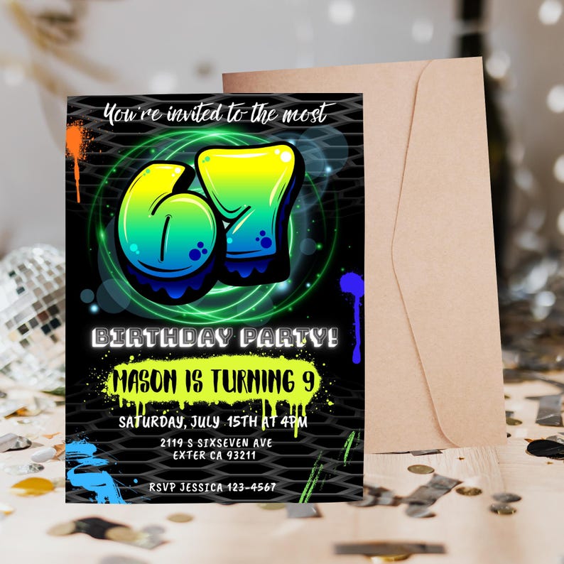 Six Seven Birthday Invitation - 6 7 Meme - Editable Canva Template ...