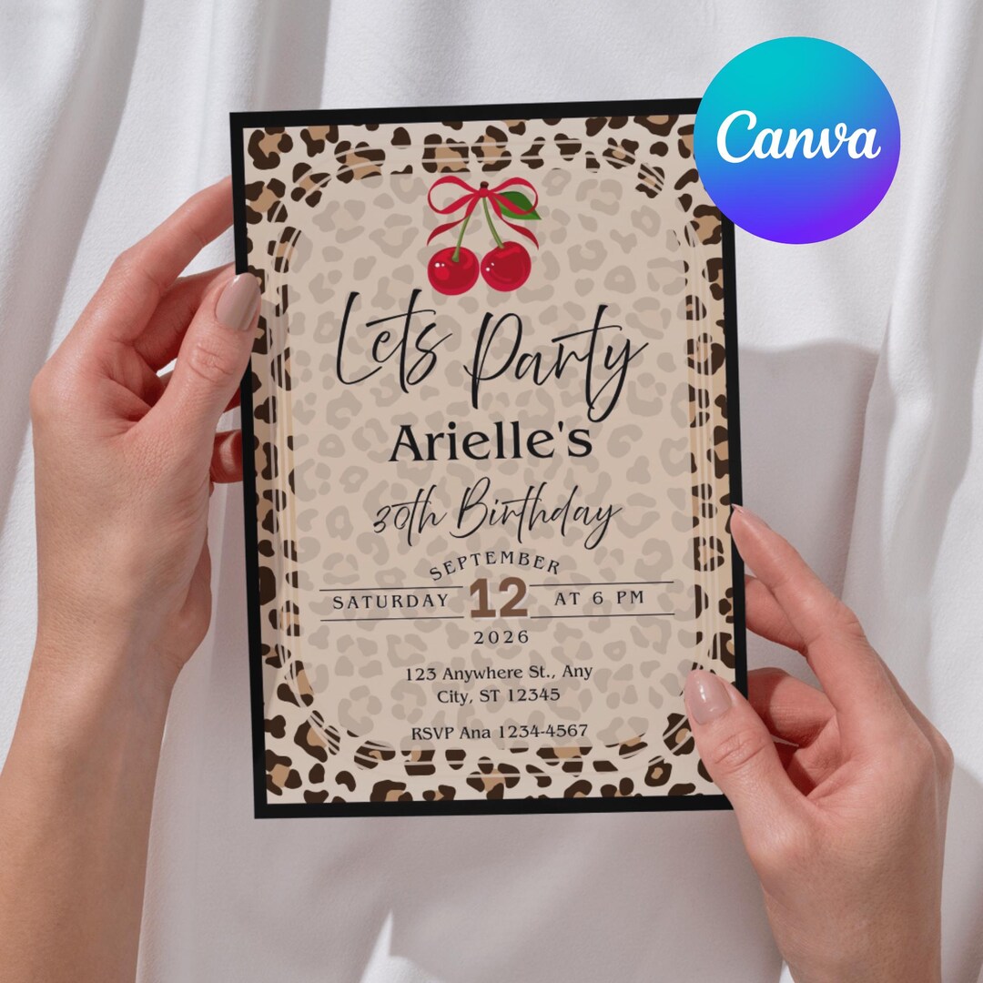Cheetah Cherries Birthday Invitation, Glam Girls Night Out, Lets Party ...