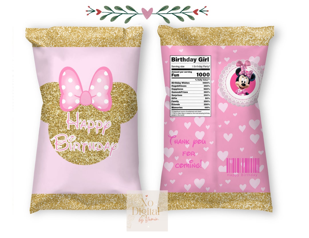 Minnie Mouse Chip Bag Pink and Gold Chip Bag Goodie Bag Favors minnie ...