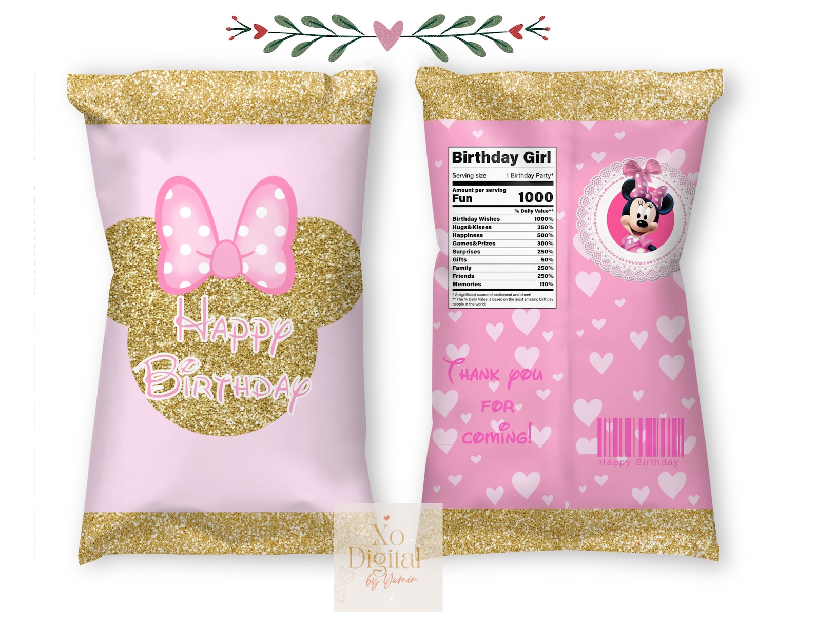 Minnie Mouse Chip Bag Pink and Gold Chip Bag Goodie Bag Favors minnie ...