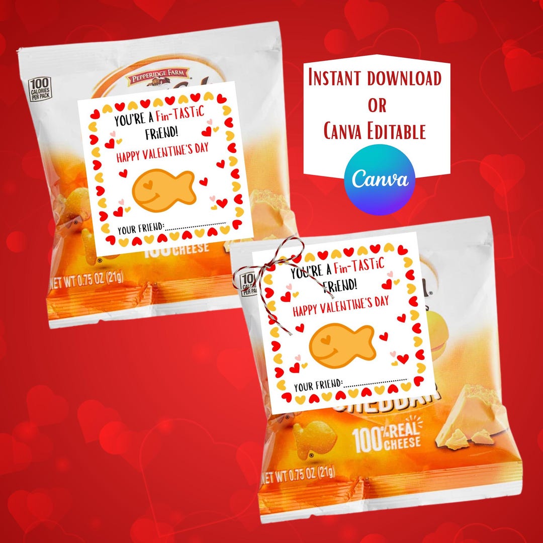 Classroom Valentine's Goldfish Tags - Kids Valentine Cards - Digital ...