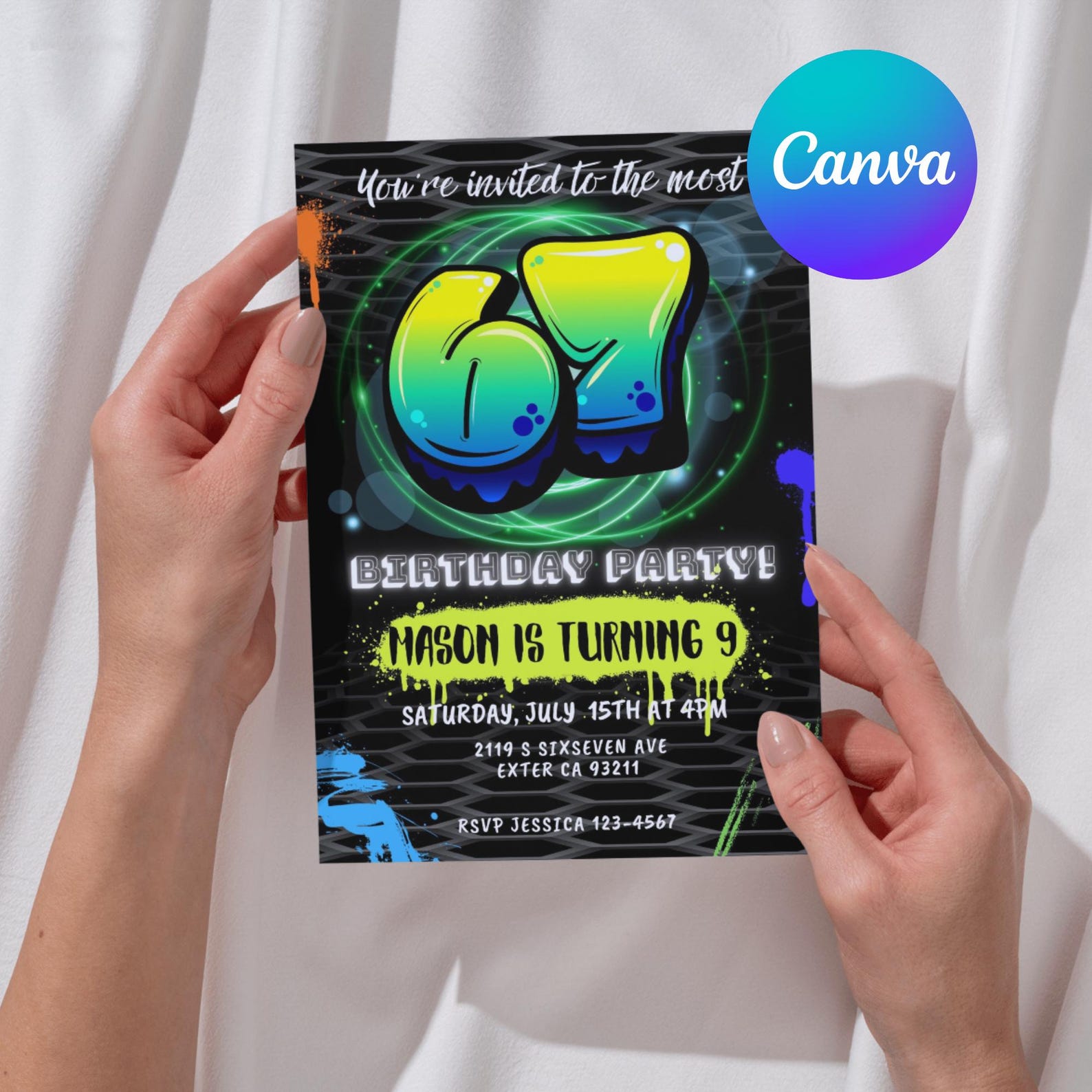 Six Seven Birthday Invitation - 6 7 Meme - Editable Canva Template ...