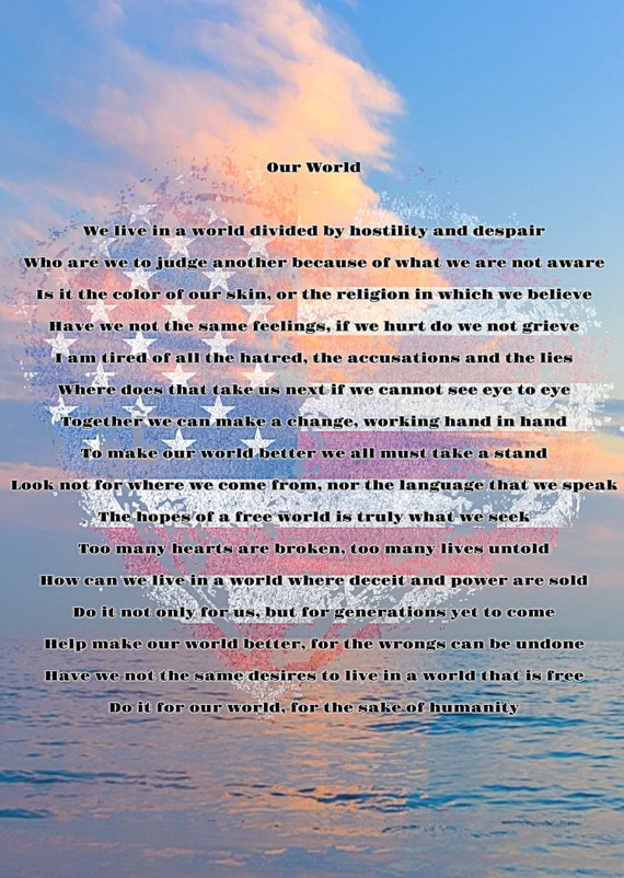 Our World Poem With Heart Flag | Etsy