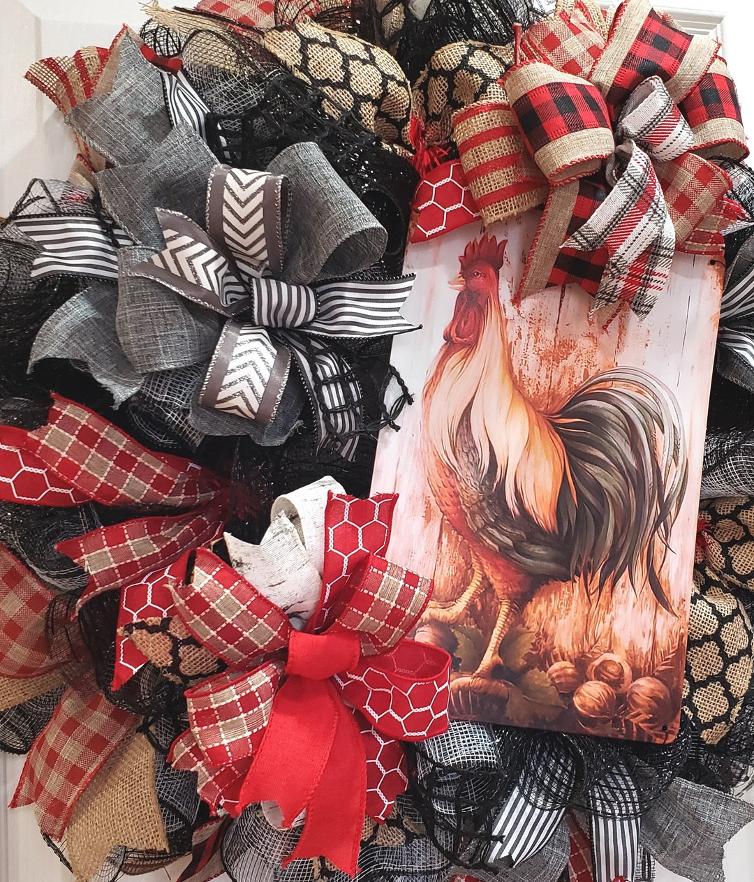 Rooster Wreath for a Front Door Wreath Rooster Decor Country Rooster ...