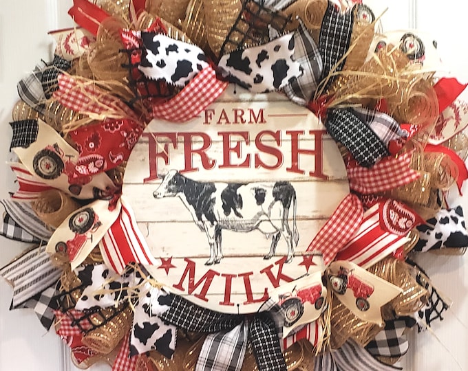Country Rustic Wreath, Farmhouse Wreath, Cow Wreath, Farmhouse Cow ...