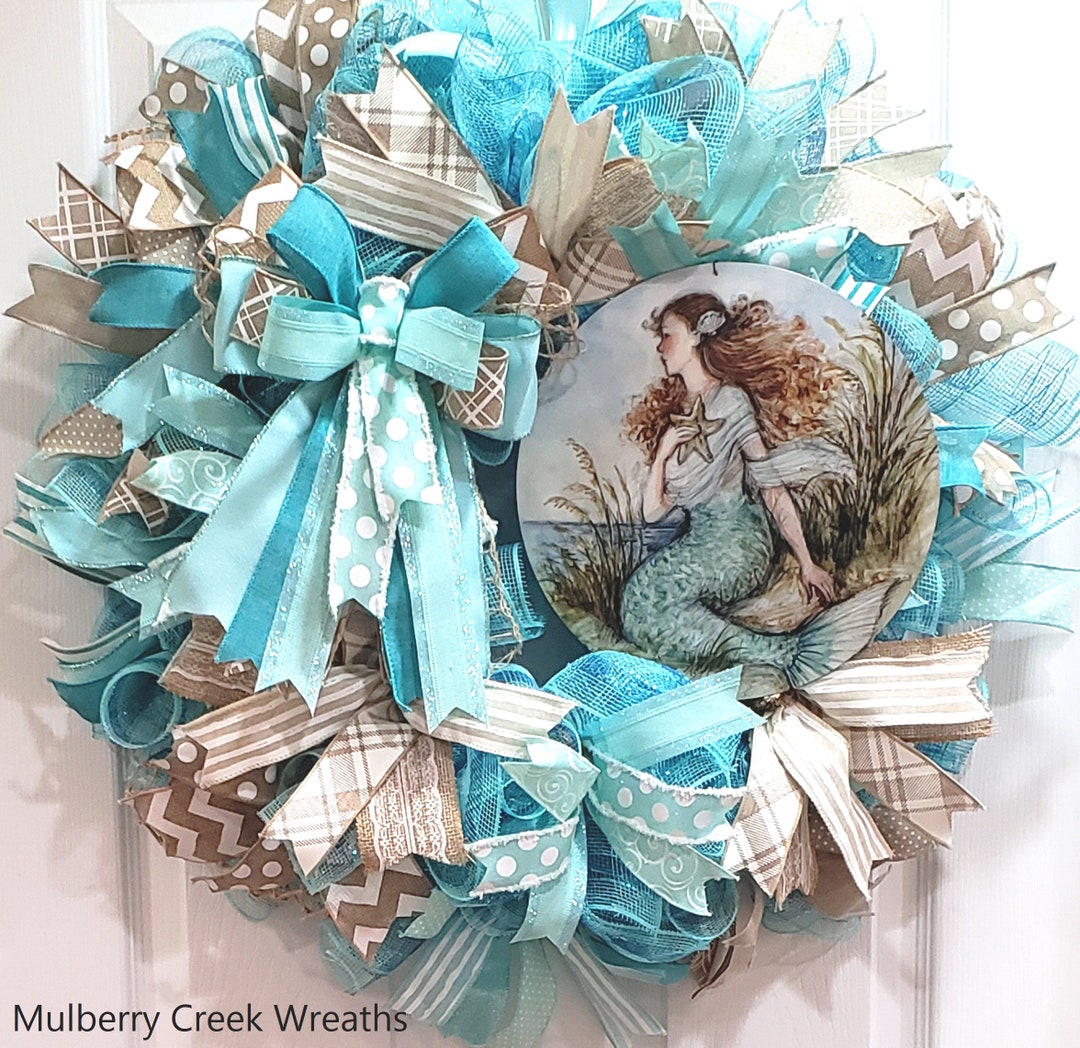 Mermaid Beach Wreath for a Front Door Mermaid Wreath Beach Summer ...