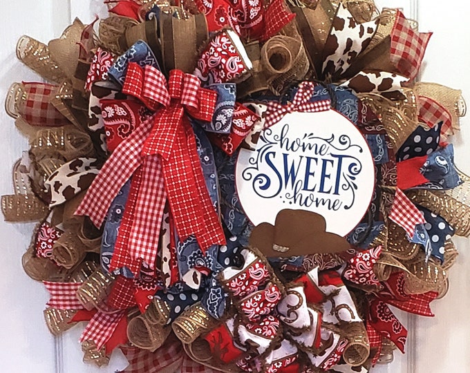 Western Decor Farmhouse Everyday Cowboy Front Door Farmhouse Wreath ...