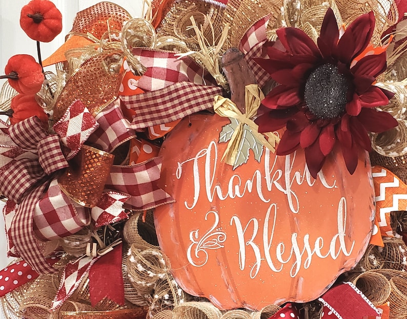 Fall Wreath With Pumpkin Thankful and Blessed Fall Pumpkin - Etsy