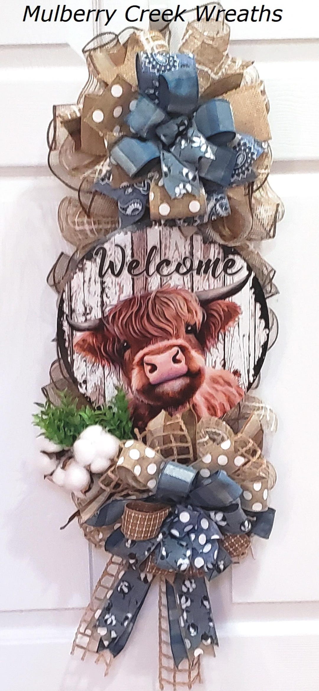 Highland Cow Swag Wreath for a Front Door, Swag Wreath With a Highland ...