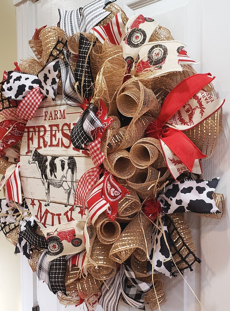 Cow Wreath, Dairy Cow Wreath, Cow Front Door Wreath, Farm Fresh Milk ...