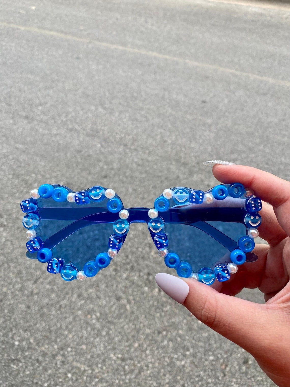 Custom BLUE Beaded Adult Sunglasses Heart Shaped Gifts for - Etsy