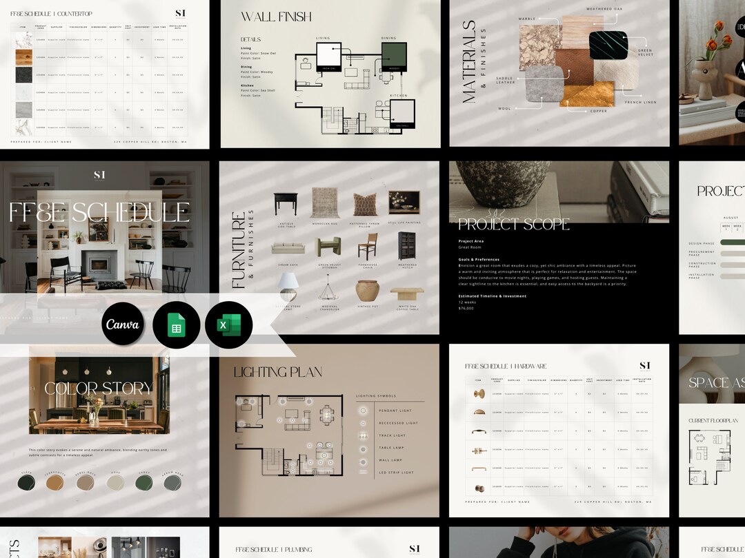 Interior Design FF&E Schedule Design Project Plan Template Business ...