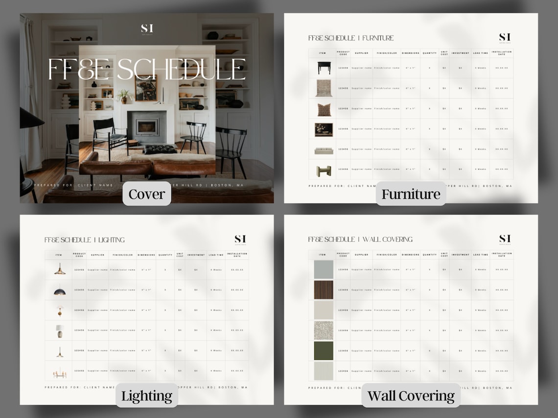 Interior Design FF&E Schedule Canva Template Excel Google Sheets ...