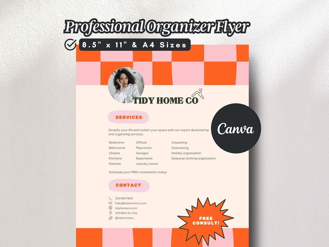 Professional Organizer Flyer Canva Editable Template Professional Organizer Form Retro Design ...