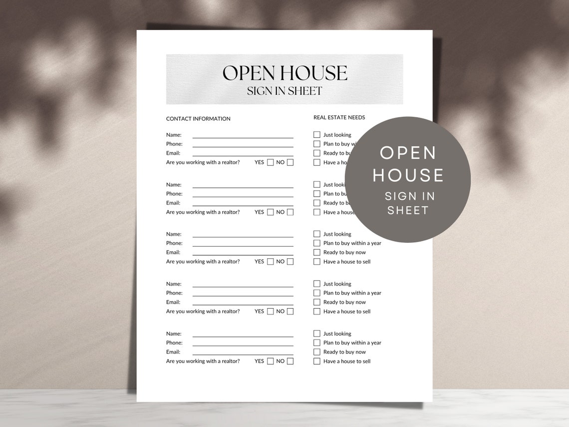 Real Estate Open House Sign in Sheet Open House Sheet Real Estate ...