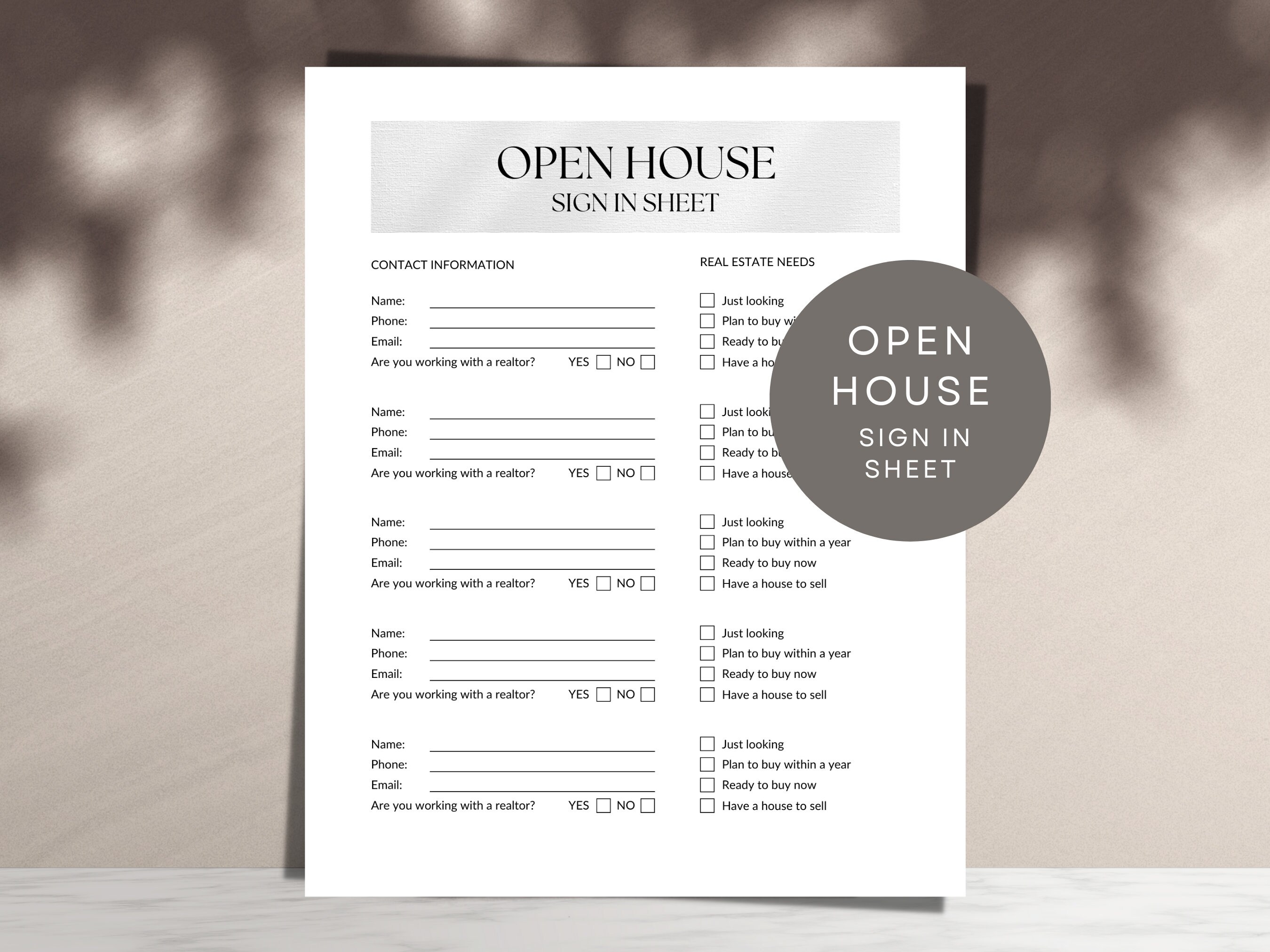 Real Estate Open House Sign in Sheet Open House Sheet Real Estate ...