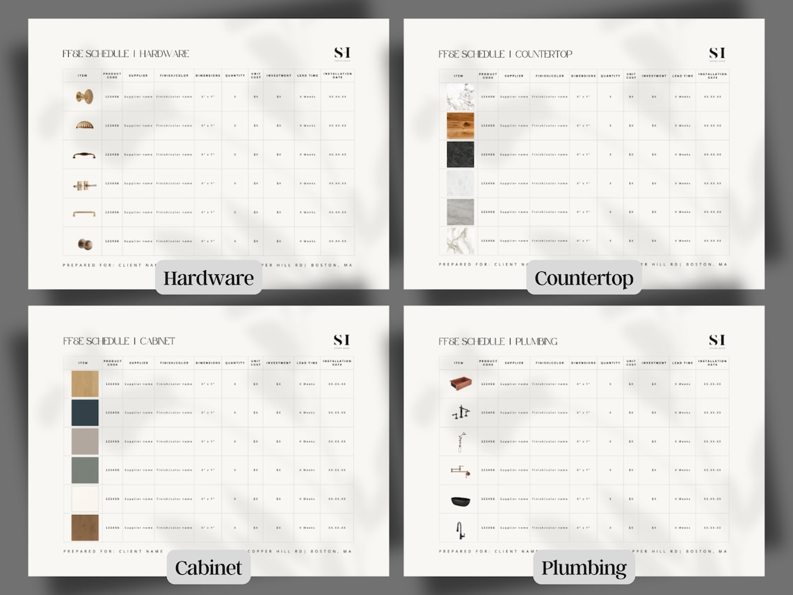 Interior Design FF&E Schedule Canva Template Excel Google Sheets ...