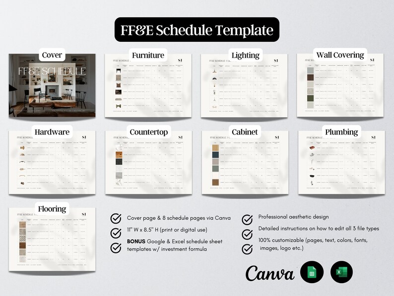 Interior Design FF&E Schedule Design Project Plan Template Business ...