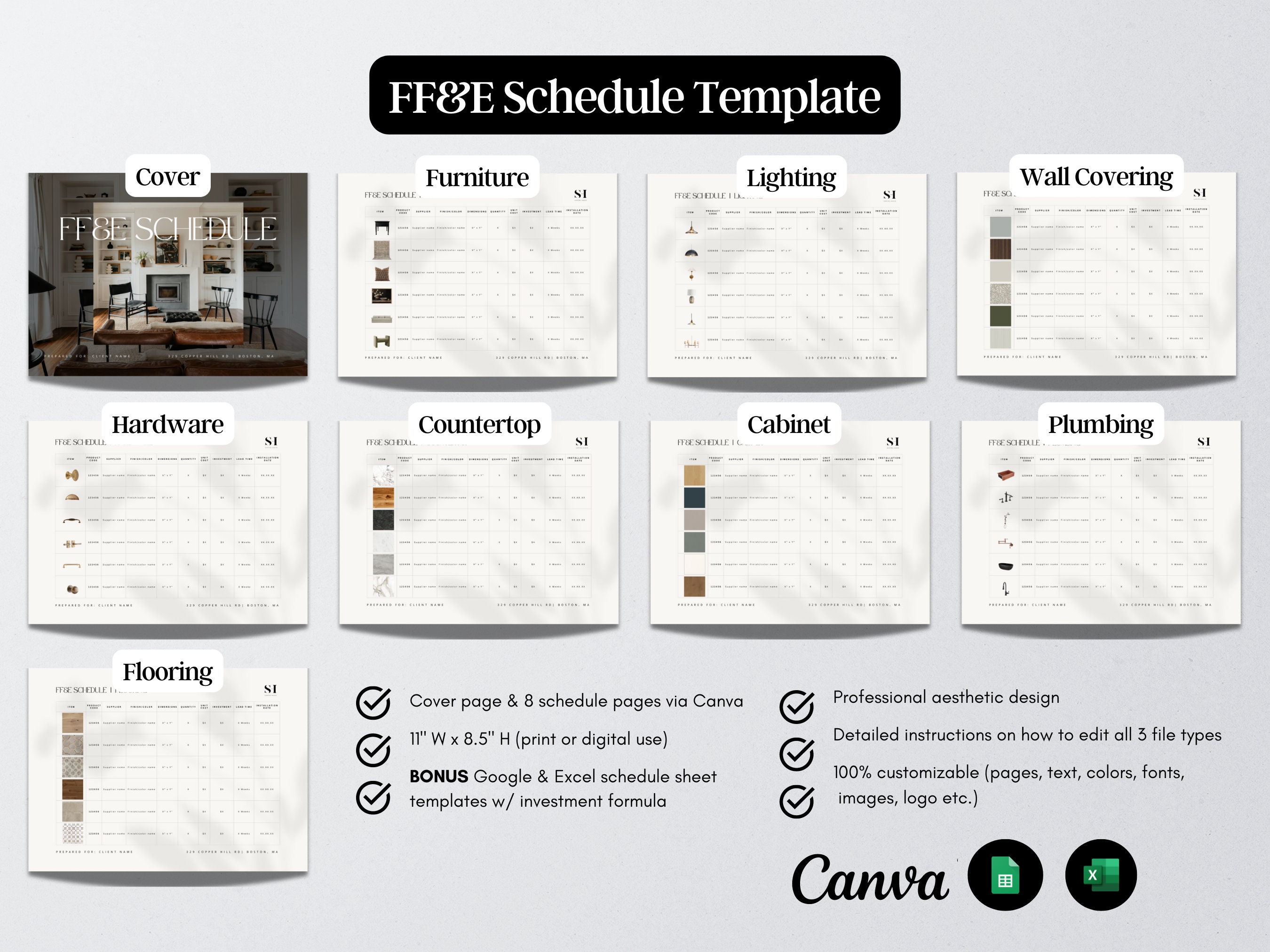 Interior Design FF&E Schedule Design Project Plan Template Business ...
