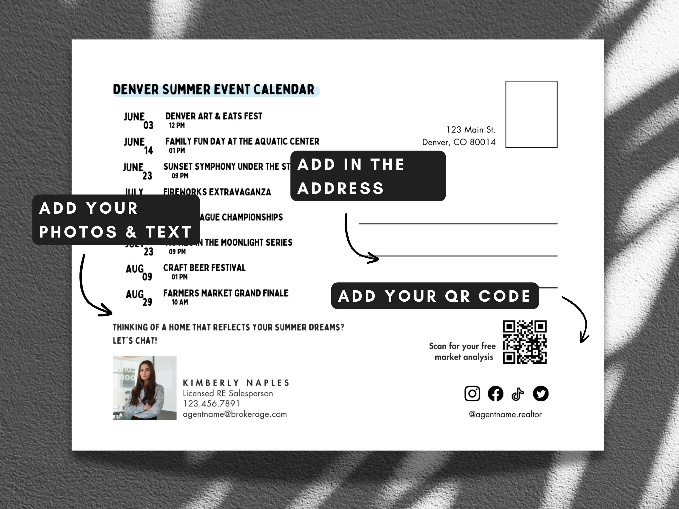 Real Estate Postcard for Summer Event Calendar Farming Postcard Real ...
