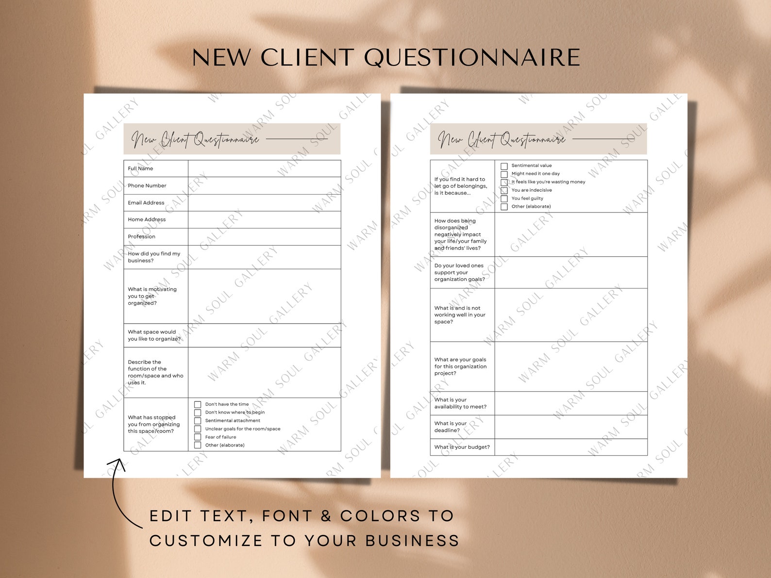 Professional Organizer Business Forms Client Intake Forms Professional ...