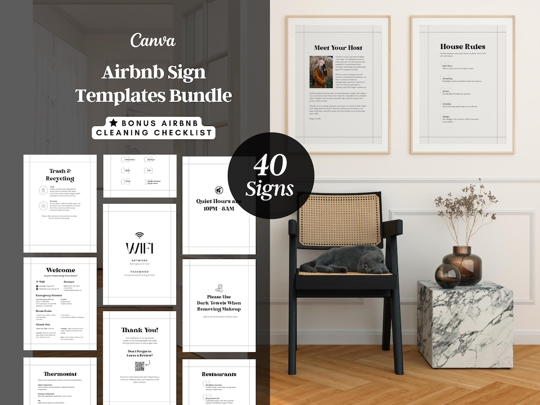 Airbnb Sign Bundle Template Welcome Sign Airbnb Canva Templates Airbnb ...