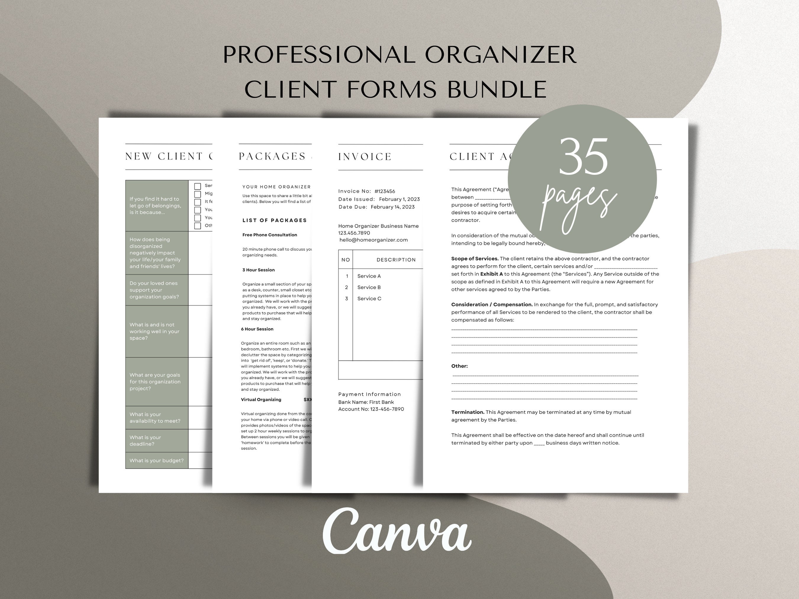 Professional Organizer Client Intake Forms Bundle Canva - Etsy