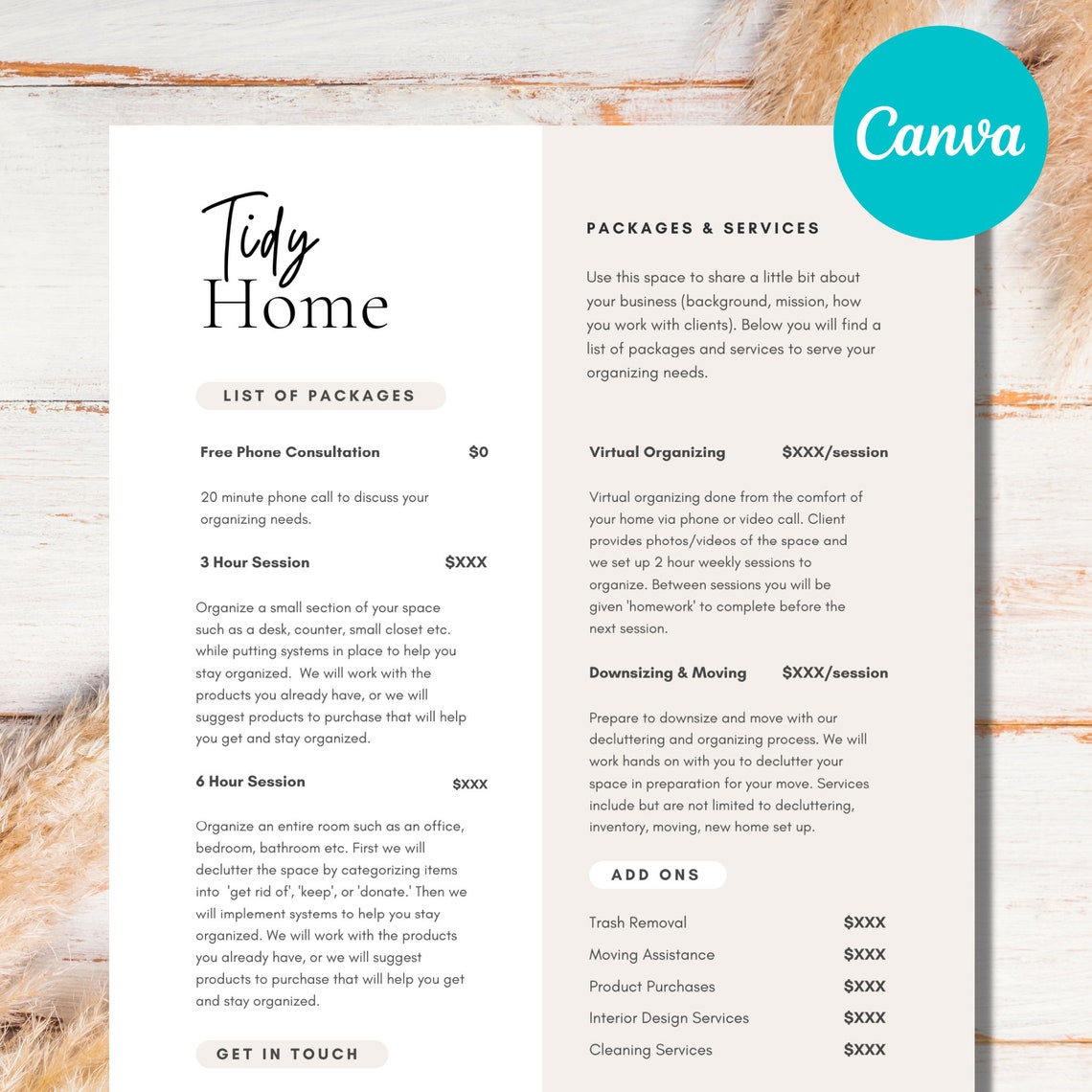 Professional Home Organizer Services and Packages Template - Etsy