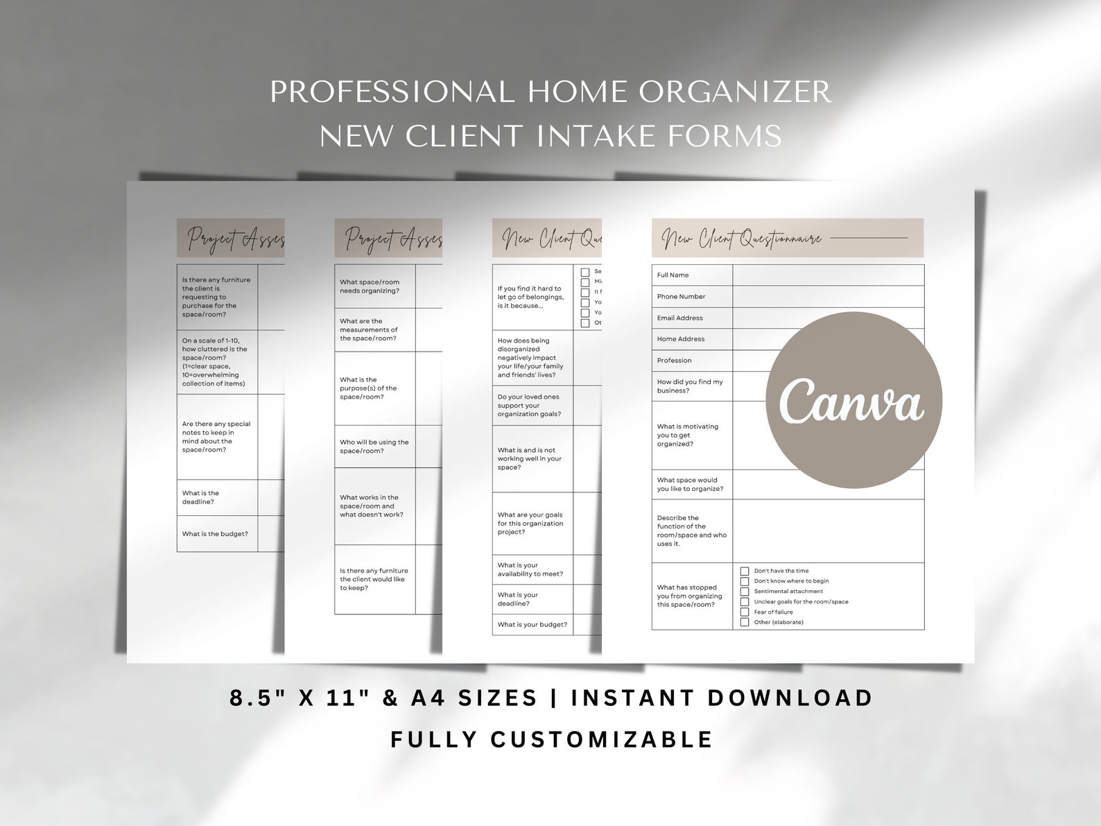 Professional Organizer Business Forms Client Intake Forms Professional ...