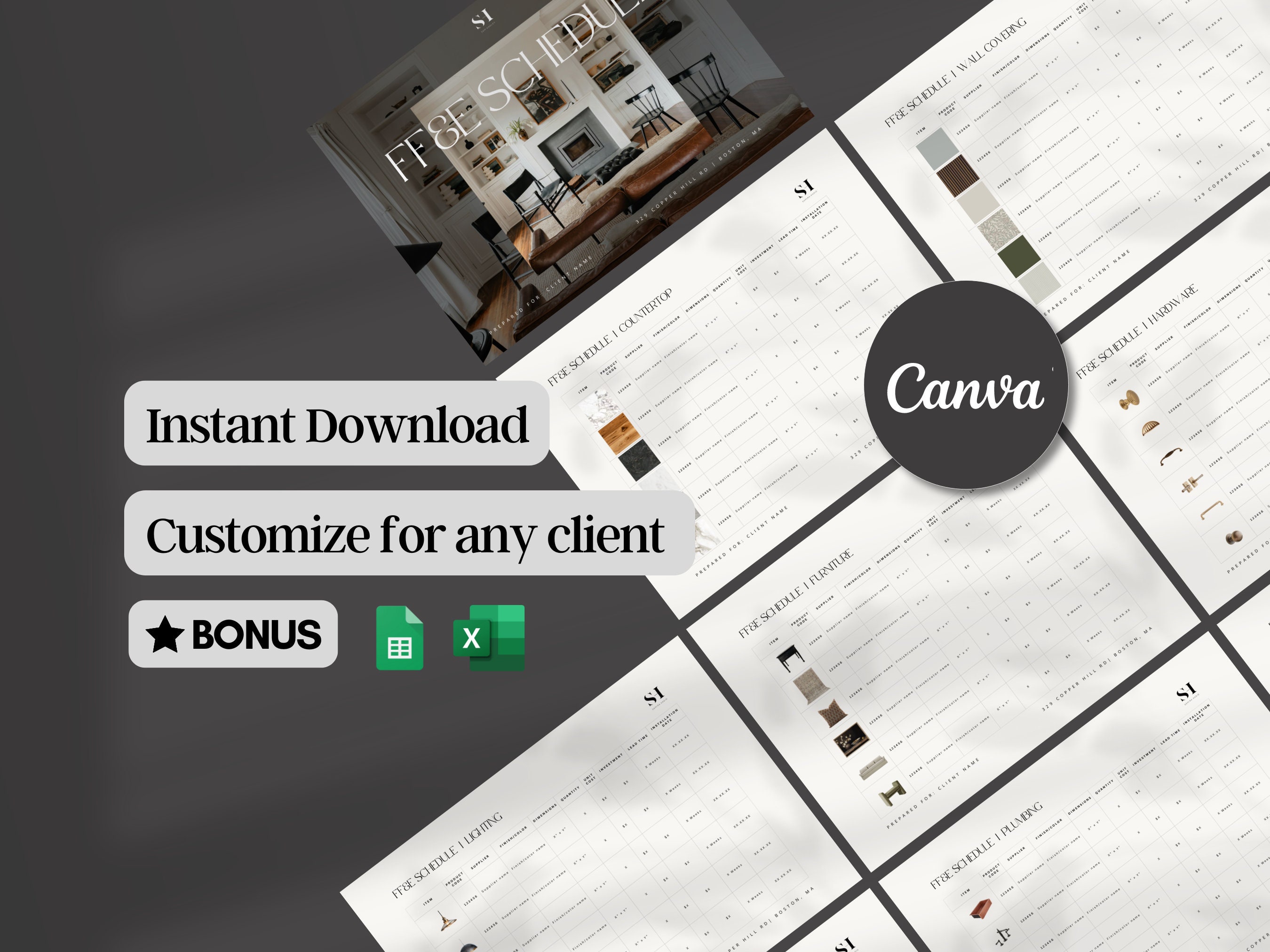 FF&E Schedule Template Interior Design Project Timeline Canva Excel ...