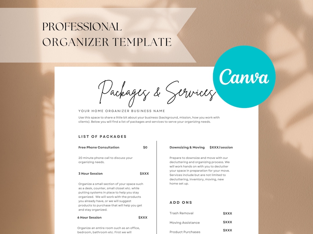 Professional Organizer Flyer Services and Packages Template DIY ...