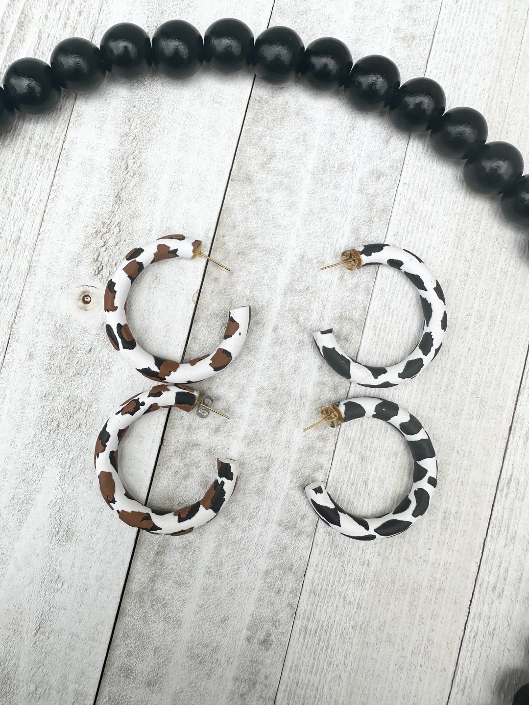 Cheetah and Cow Print Clay Hoops - Etsy