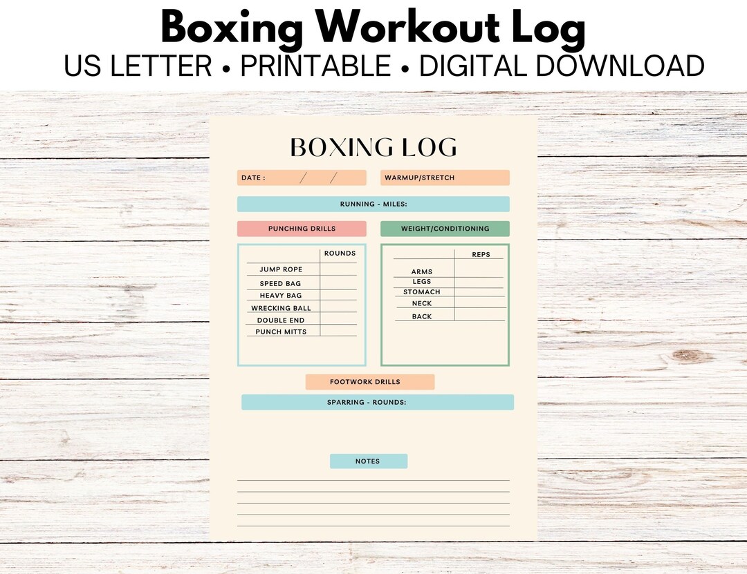 Boxing Gym Boxing Workout Log - Etsy