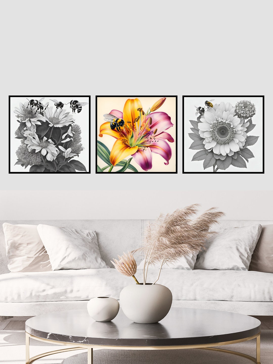 Color Pop FLOWER Posters, Nature Art, Bumblebee Wall Prints, Digital ...
