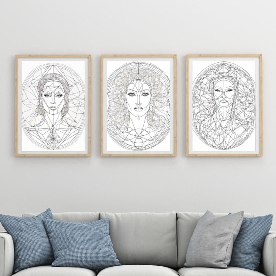 Set of 3 Free-hand Drawn Ladies Wall Art Pieces| Picture Wall Art ...