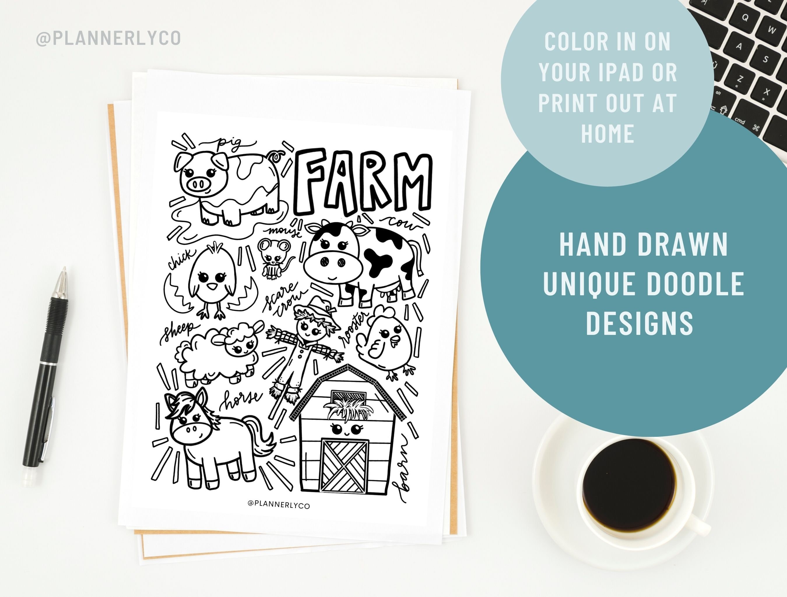 Digital Coloring Book Page - Farm - Printable Sheets PDF - Procreate ...